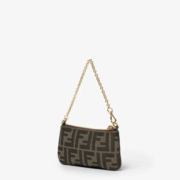 Fendi Mini Tube Pouch Tobacco Brown Ff Jacquard Fabric Pouch